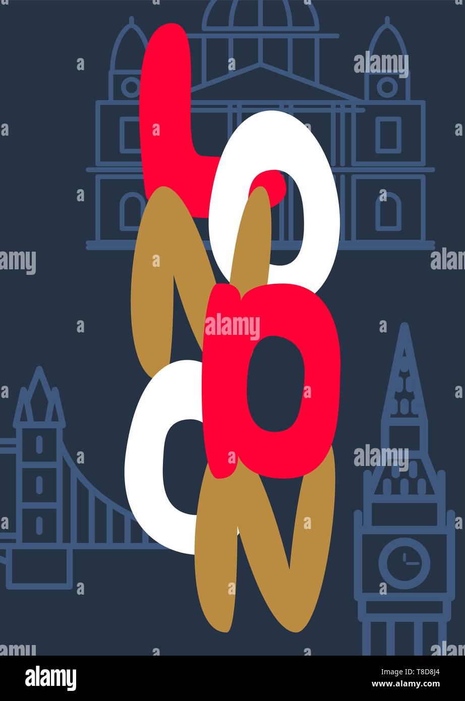 London poster print with text and landmarks vector illustration Stock ...