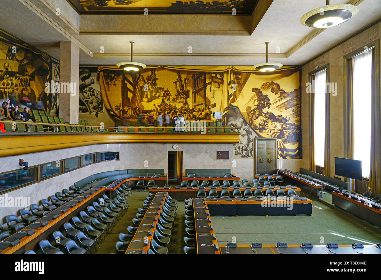 GENEVA, SWITZERLAND -5 APR 2019- Interior view of the United Nations ...