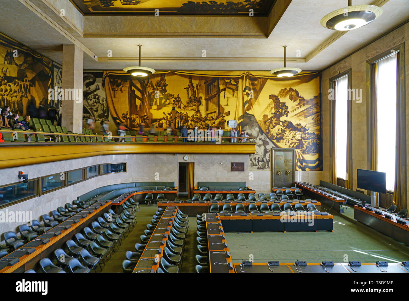 GENEVA, SWITZERLAND -5 APR 2019- Interior view of the United Nations ...