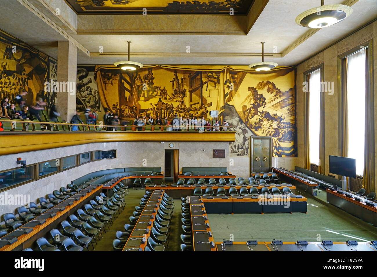 GENEVA, SWITZERLAND -5 APR 2019- Interior view of the United Nations ...