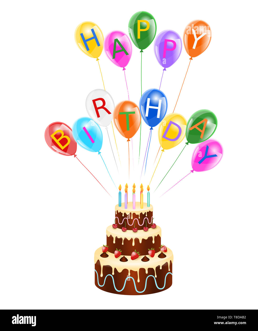 birthday cake and colorful balloons decoration Stock Photo - Alamy