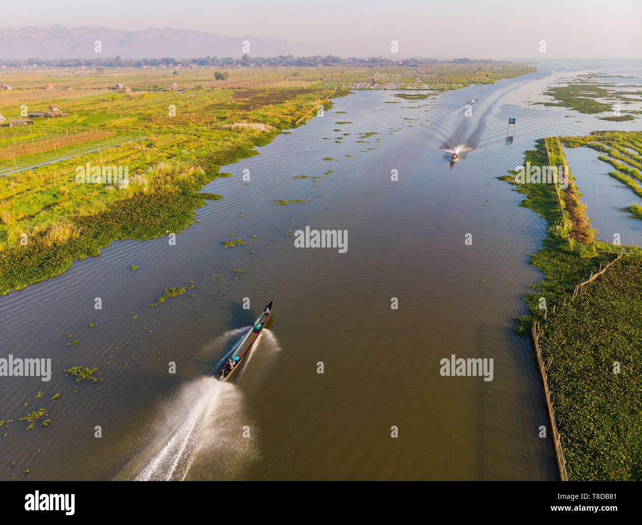 Myanmar (Burma), Shan State, Inle Lake, Kela Floating Gardens (aerial ...