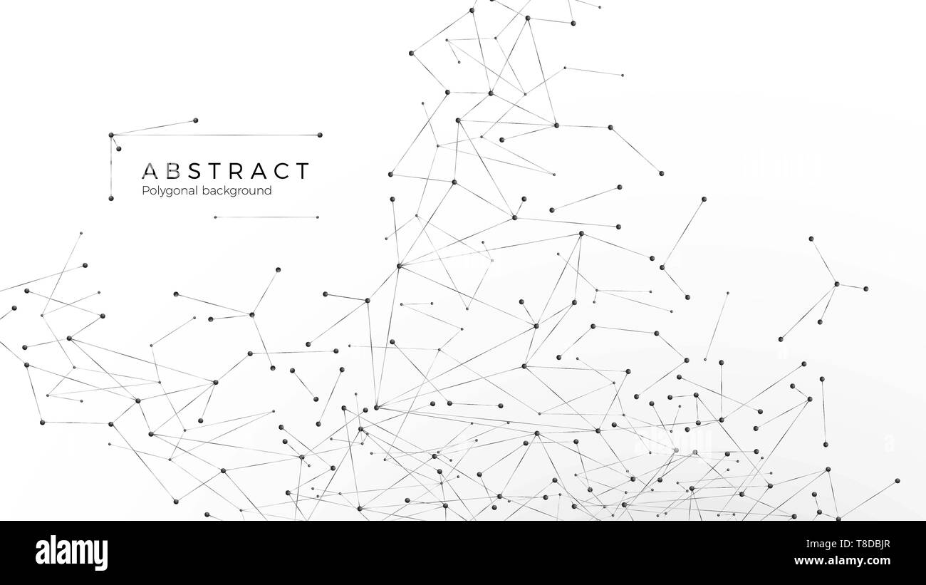 Abstract particle background. Mess network. Atomic and molecular pattern. Nodes connected in web ...