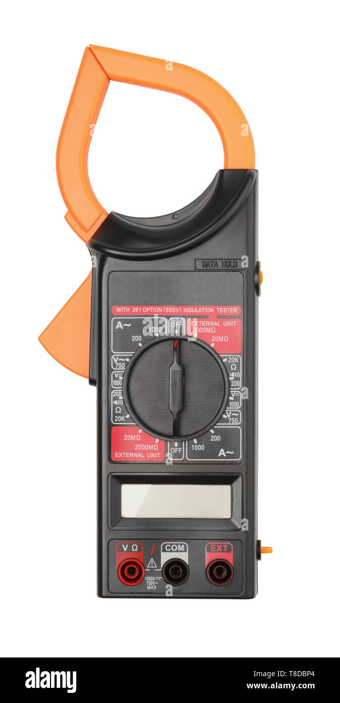 Digital current clamp multimeter isolated on white background Stock ...