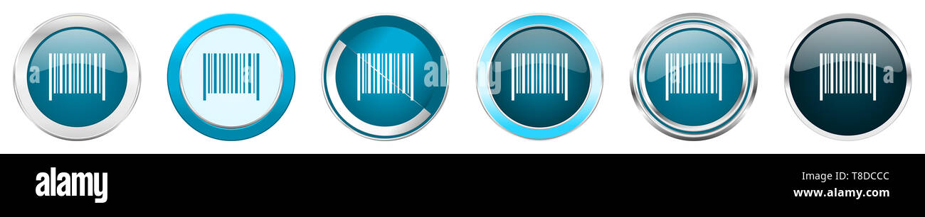 Barcode silver metallic chrome border icons in 6 options, set of web ...