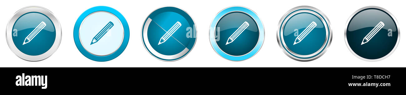 Pencil silver metallic chrome border icons in 6 options, set of web ...