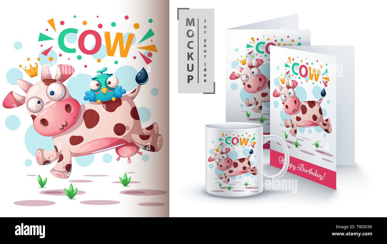 Cow and bird - mockup for your idea Stock Vector Image & Art - Alamy