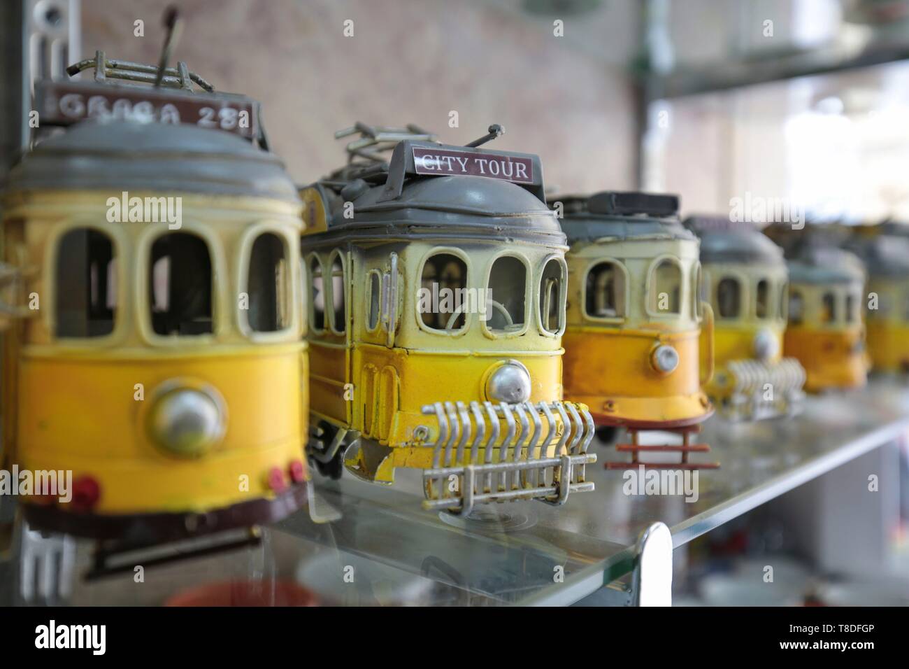 Portugal, Lisbon, Funicular models in a souvenir shop on Praþa da ...