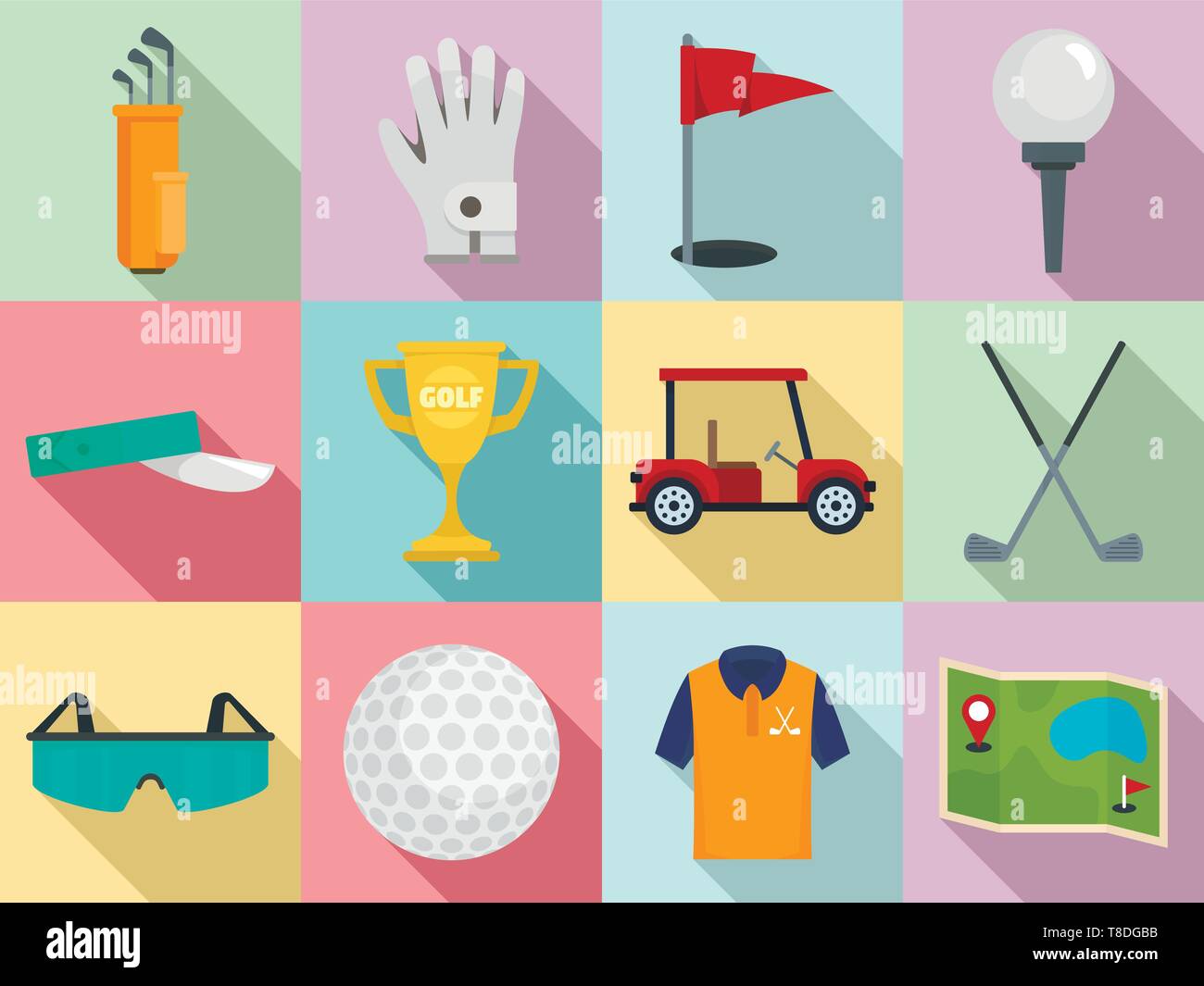 Golf icons set. Flat set of golf vector icons for web design Stock ...
