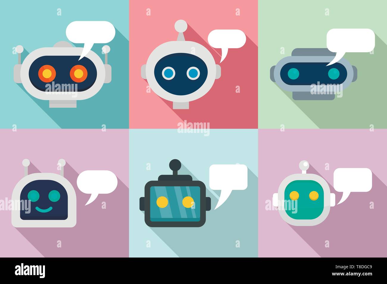 Chatbot icons set. Flat set of chatbot vector icons for web design ...