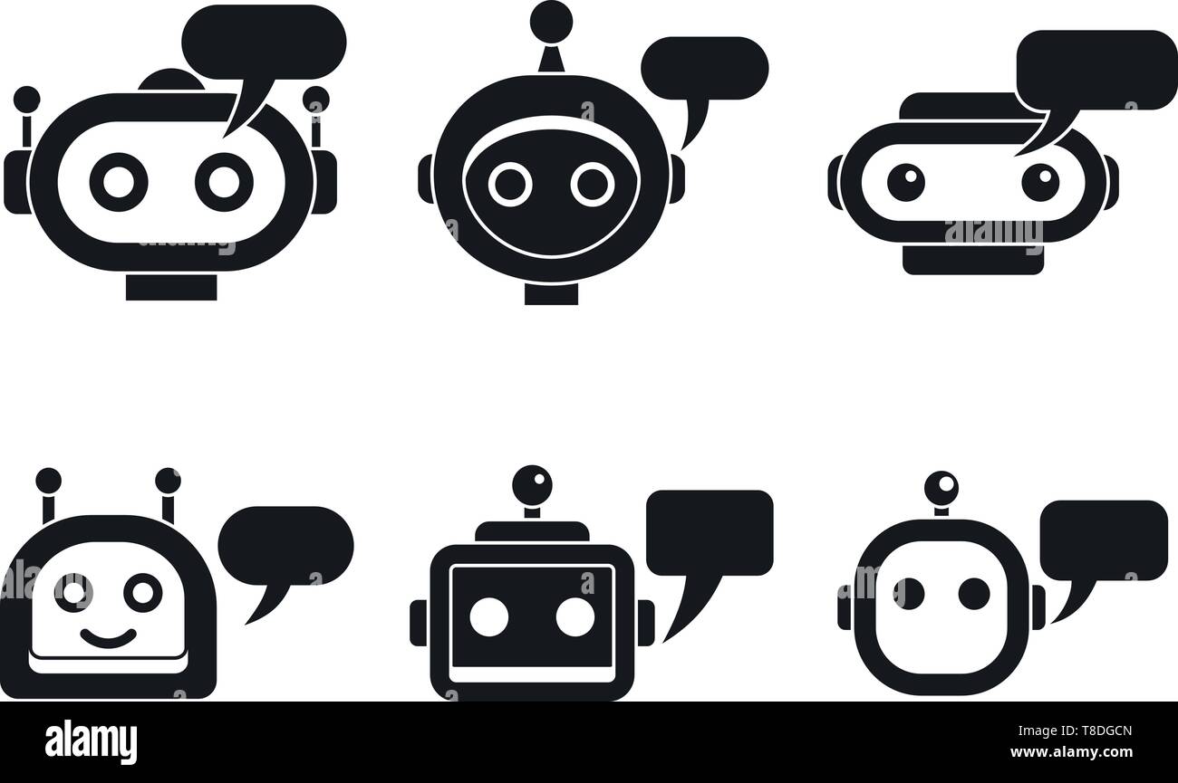 Chatbot mobile icons set. Simple set of chatbot mobile vector icons for ...