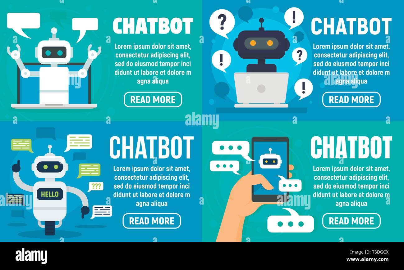 Chatbot banner set. Flat illustration of chatbot vector banner set for ...