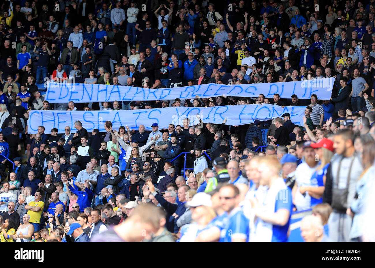 Chelsea fans hold up a banner in the stands during the Premier League ...