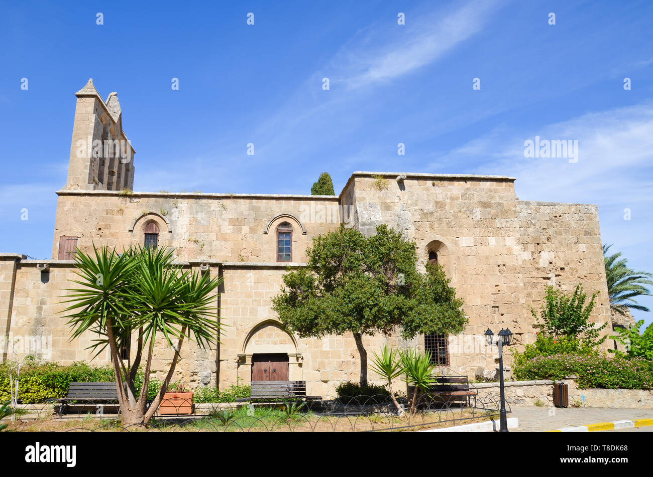 Ancient building of Bellapais Abbey in small Cypriot city Bellapais in ...