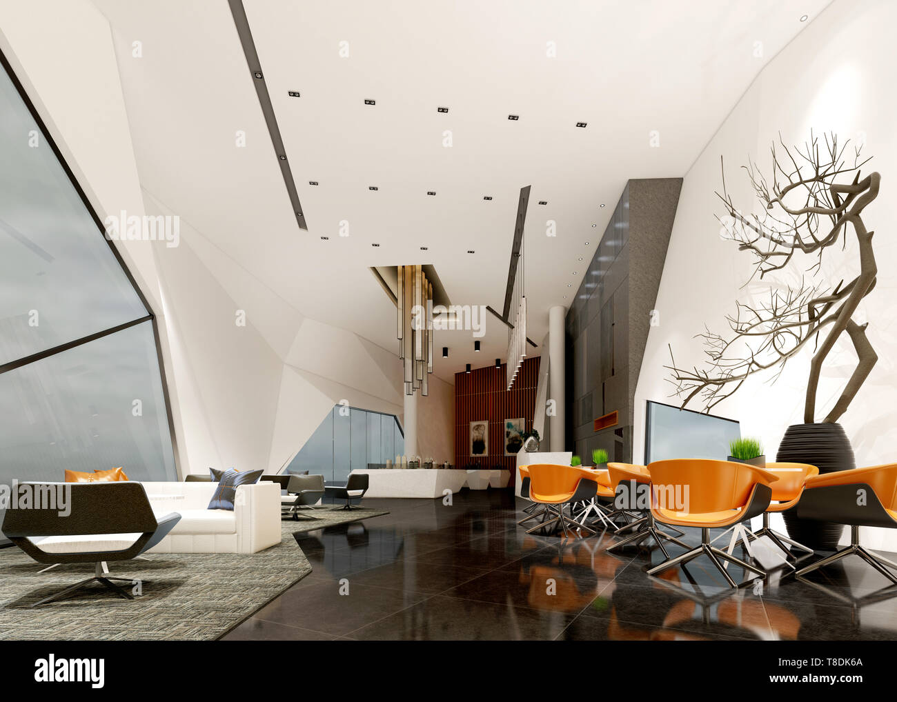 3d render luxury hotel reception lobby Stock Photo - Alamy
