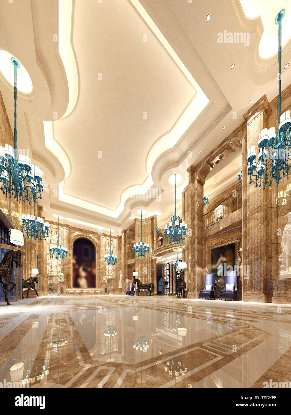 3d render luxury hotel reception lobby Stock Photo - Alamy