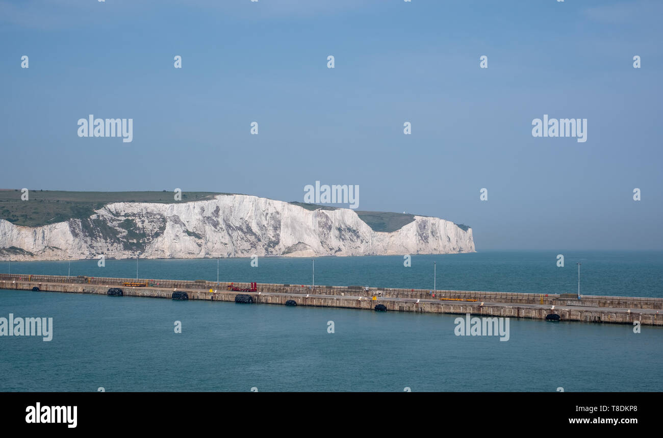 The Port of Dover, Kent UK, with the iconic white cliffs of Dover ...