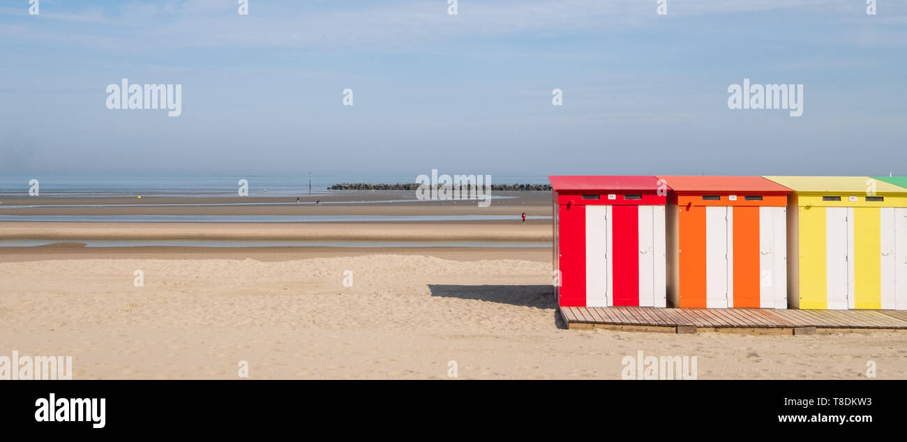 Dunkerque, France: Candy coloured striped beach huts on the sea front ...
