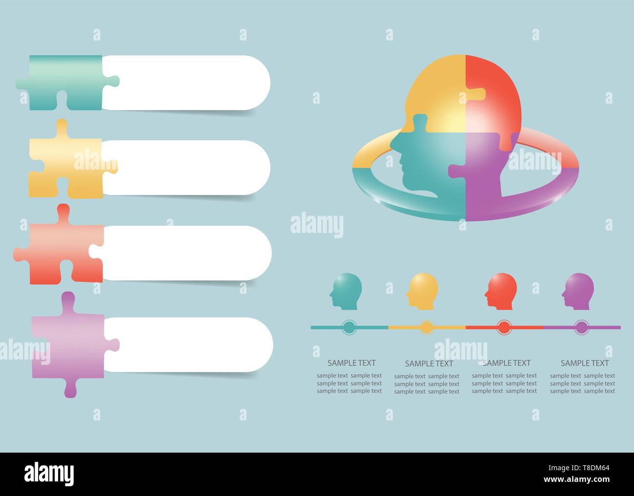 Infographic of puzzle head divided into four sections and timeline ...