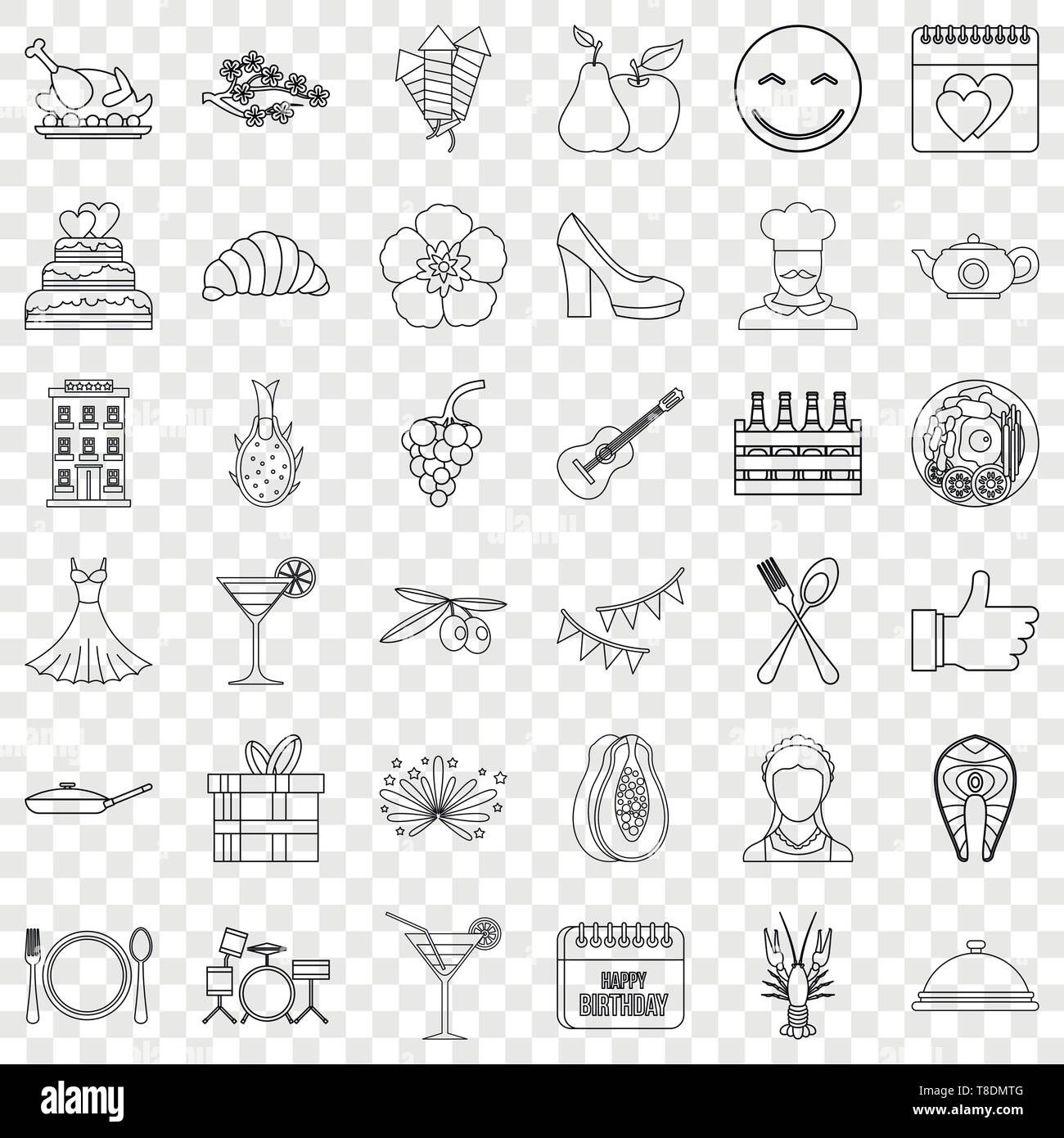 Party food icons set, outline style Stock Vector Image & Art - Alamy