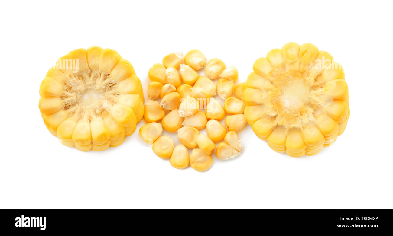 Cut corn cobs and kernels on white background Stock Photo - Alamy