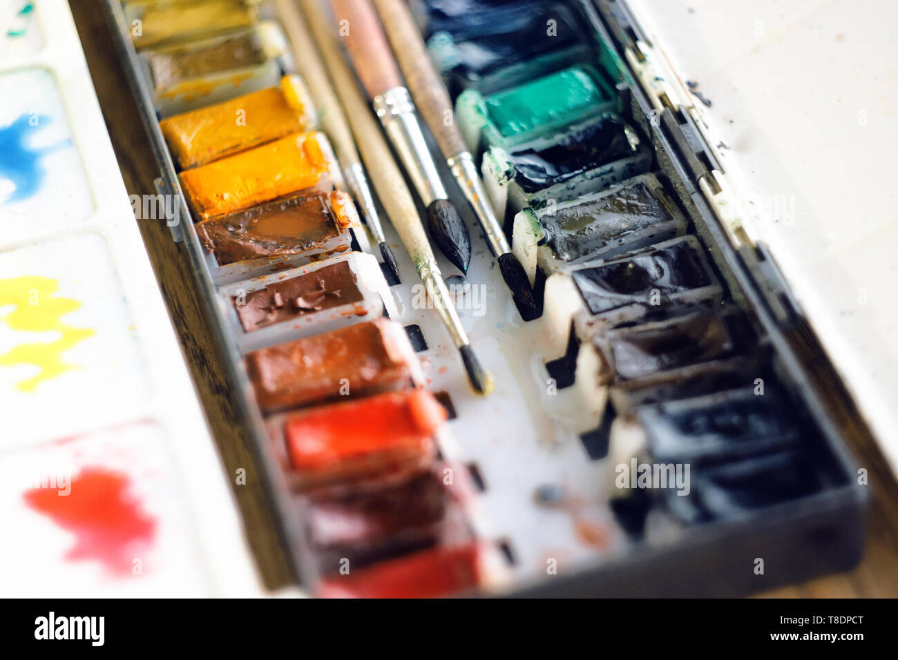 Compact portable watercolor multi-color palette with paints from ...