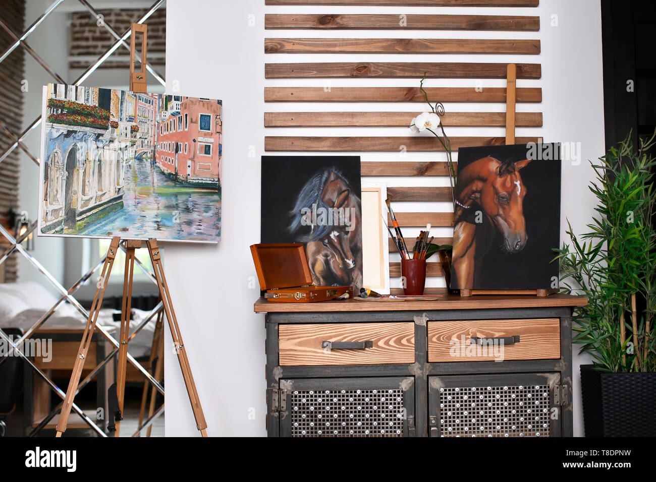 Interior of modern artist's workshop Stock Photo - Alamy