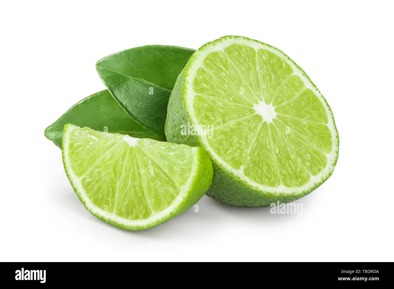 half lime with leaves isolated on white background Stock Photo - Alamy