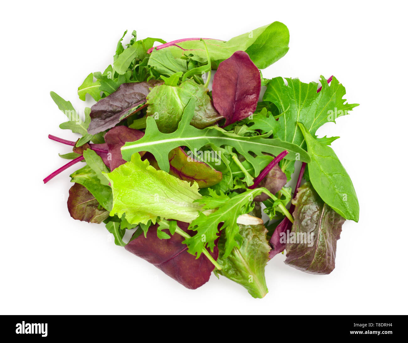 Mix of different salads isolated on white background. Top view. Flat ...