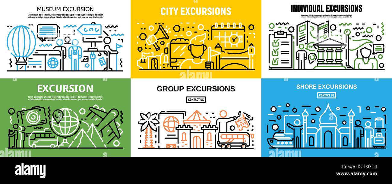Excursion banner set, outline style Stock Vector Image & Art - Alamy