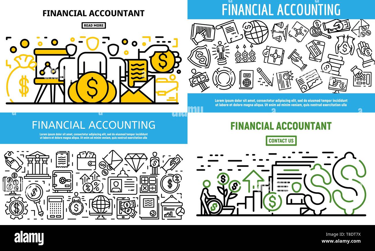 Accountant financial banner set, outline style Stock Vector Image & Art ...
