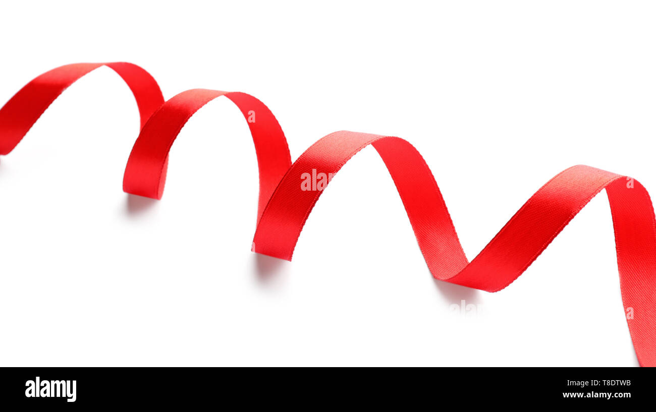 Curled red ribbon on white background Stock Photo - Alamy