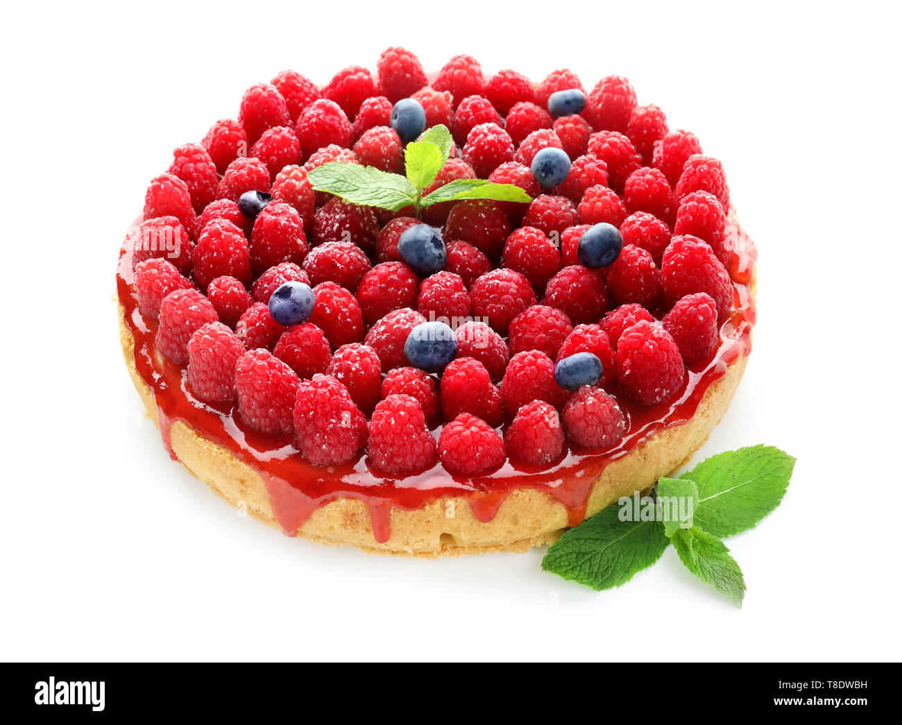 Delicious raspberry cheesecake on white background Stock Photo - Alamy