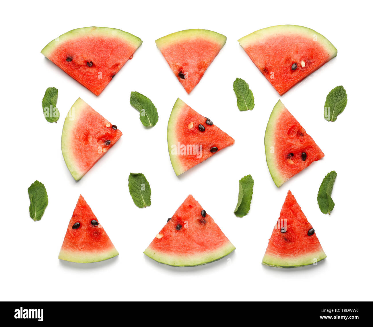 Composition with delicious sliced watermelon on white background Stock ...