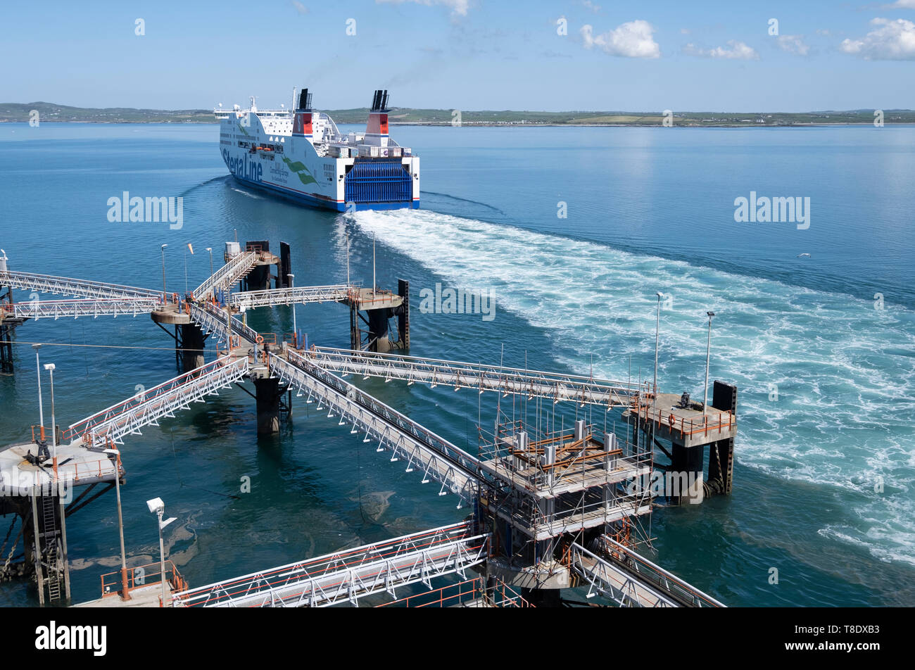 A ferry leaving the port of Holyhead, Anglesey, Wales heading for ...