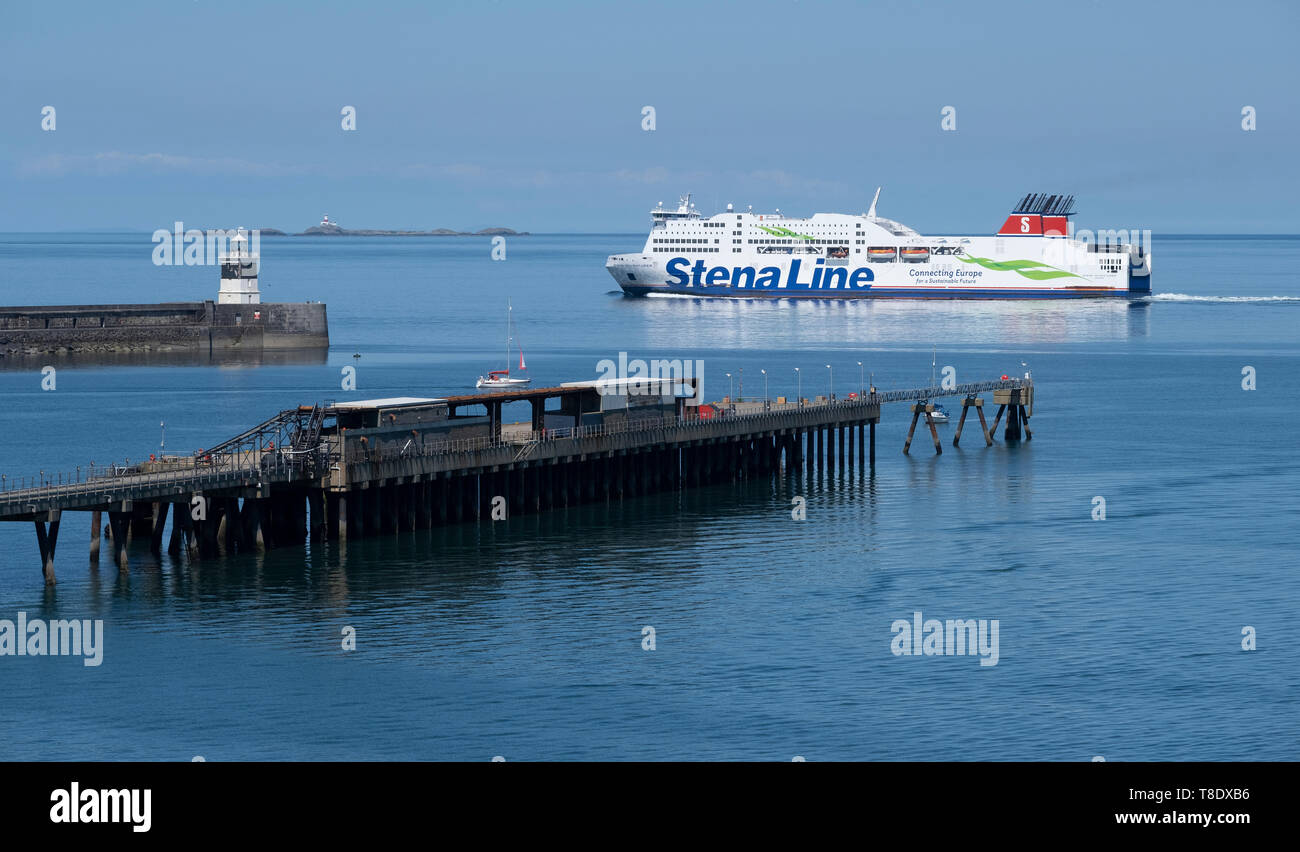 A ferry leaving the port of Holyhead, Anglesey, Wales heading for ...