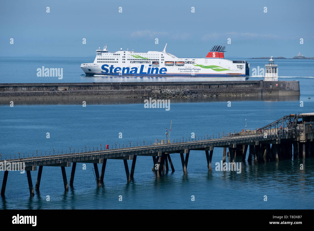 A ferry leaving the port of Holyhead, Anglesey, Wales heading for ...