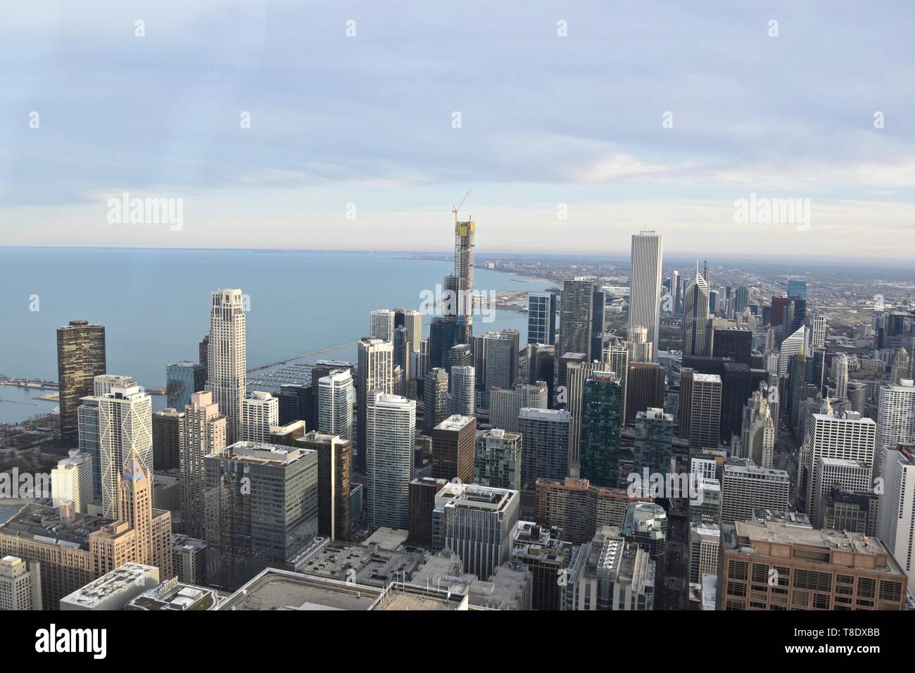 View of the Chicago skyline seen from the 360 Chicago observation deck ...