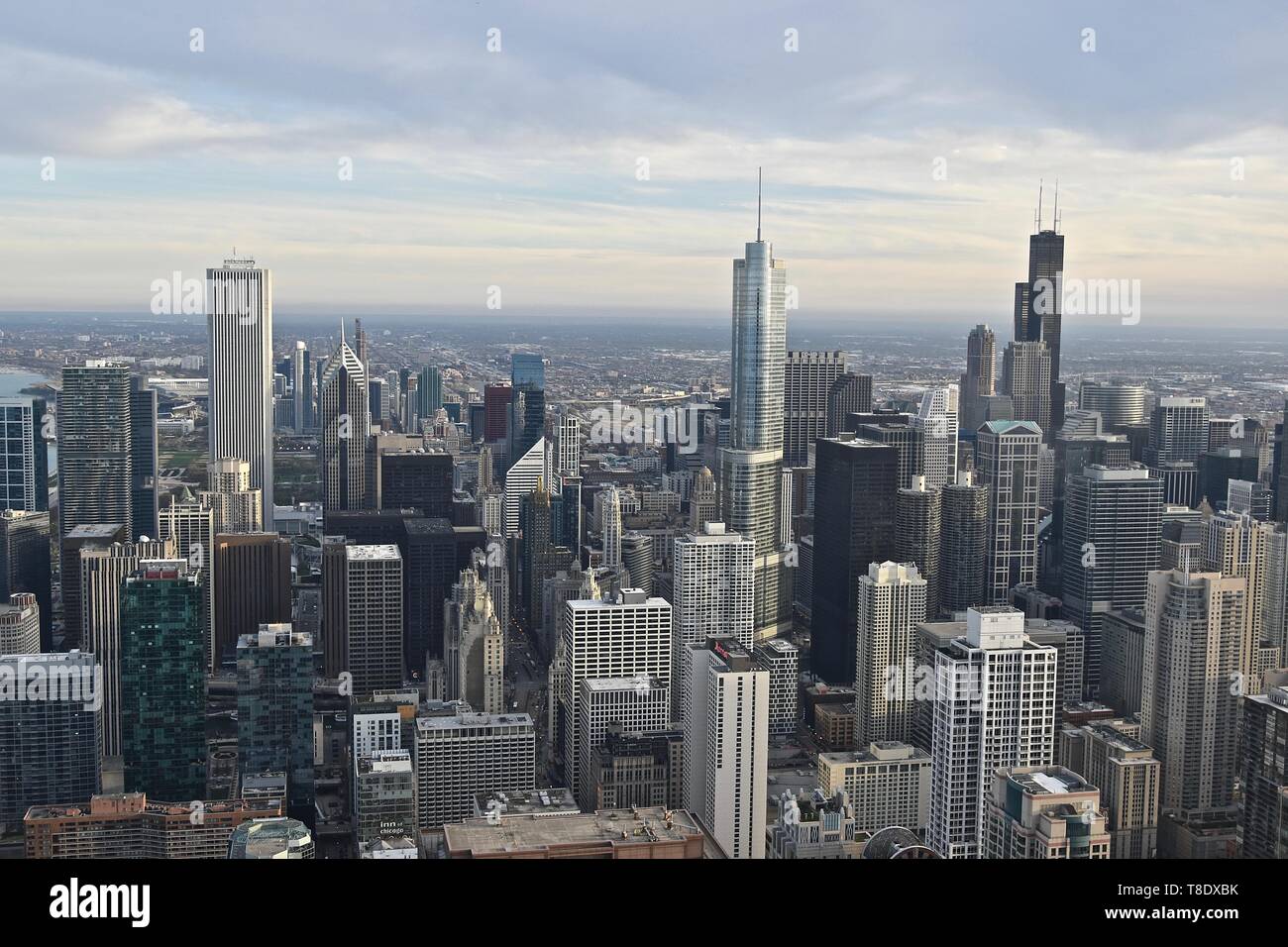 View of the Chicago skyline seen from the 360 Chicago observation deck ...