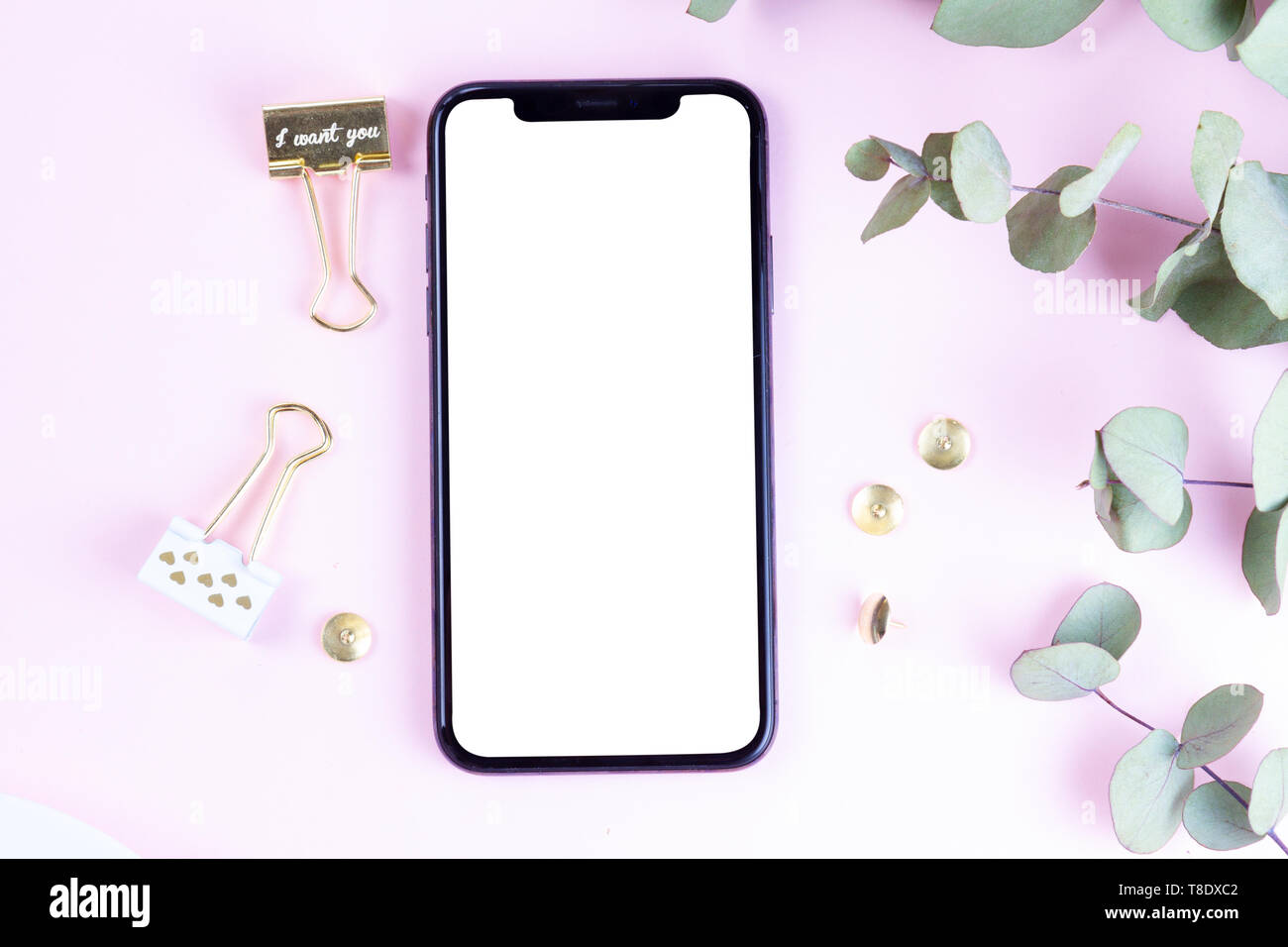 Home office desk with phone Stock Photo - Alamy