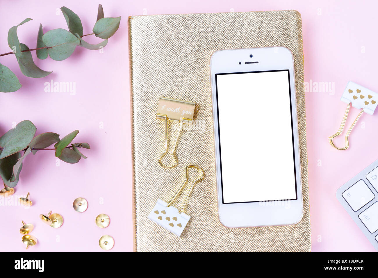 Home office desk with phone Stock Photo - Alamy