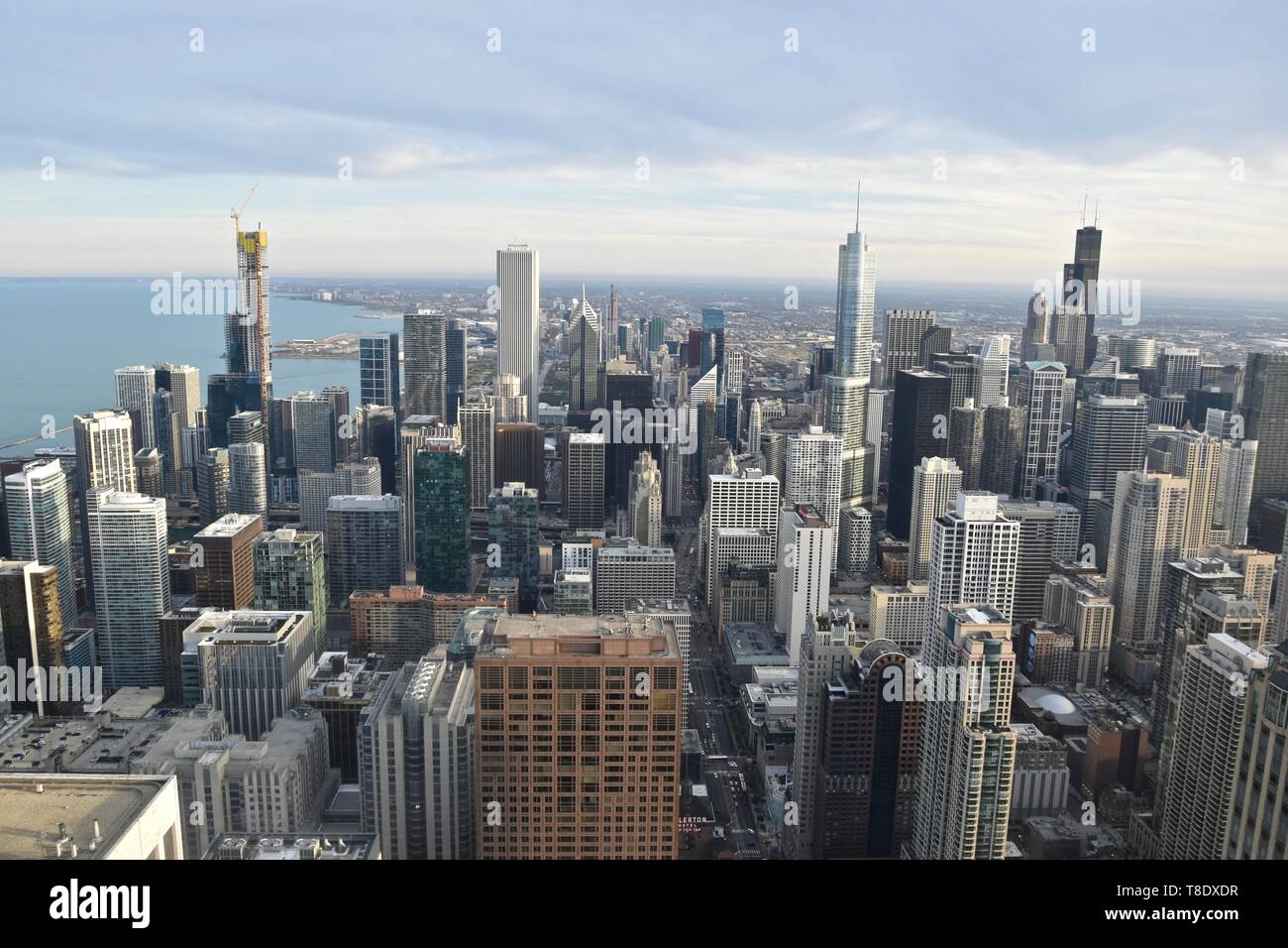 View of the Chicago skyline seen from the 360 Chicago observation deck ...