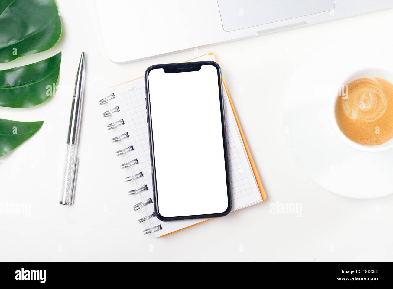Home office desk with phone Stock Photo - Alamy