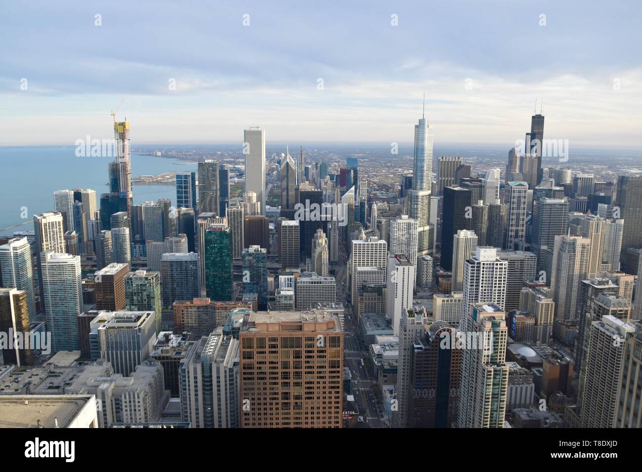View of the Chicago skyline seen from the 360 Chicago observation deck ...