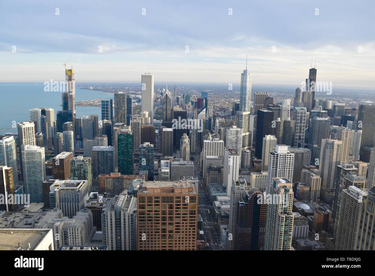 View of the Chicago skyline seen from the 360 Chicago observation deck ...