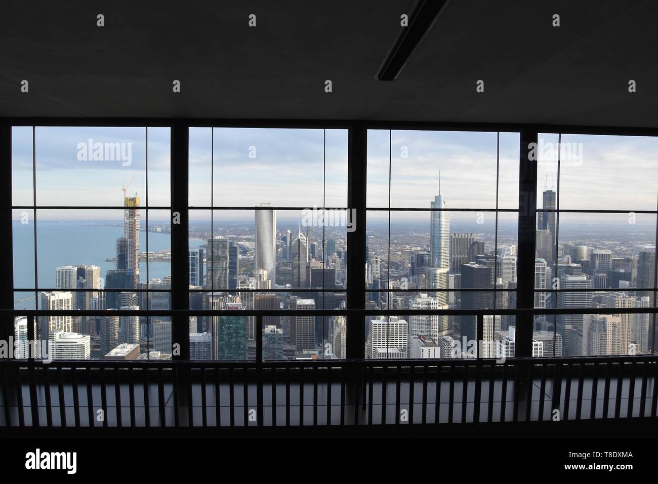 View of the Chicago skyline seen from the 360 Chicago observation deck ...