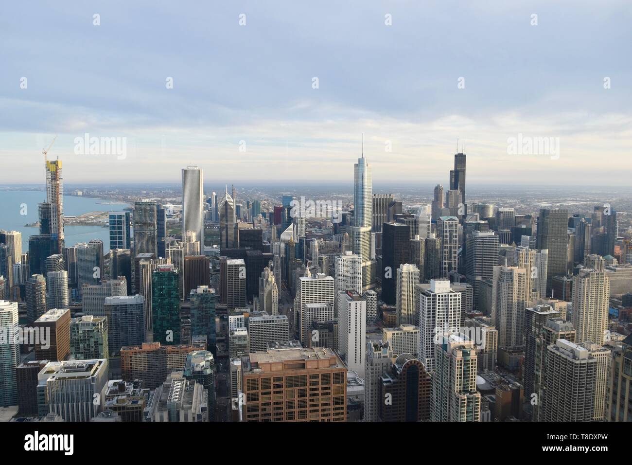 View of the Chicago skyline seen from the 360 Chicago observation deck ...