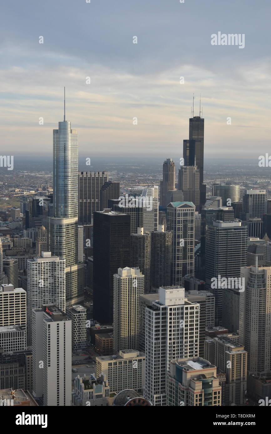 View of the Chicago skyline seen from the 360 Chicago observation deck ...