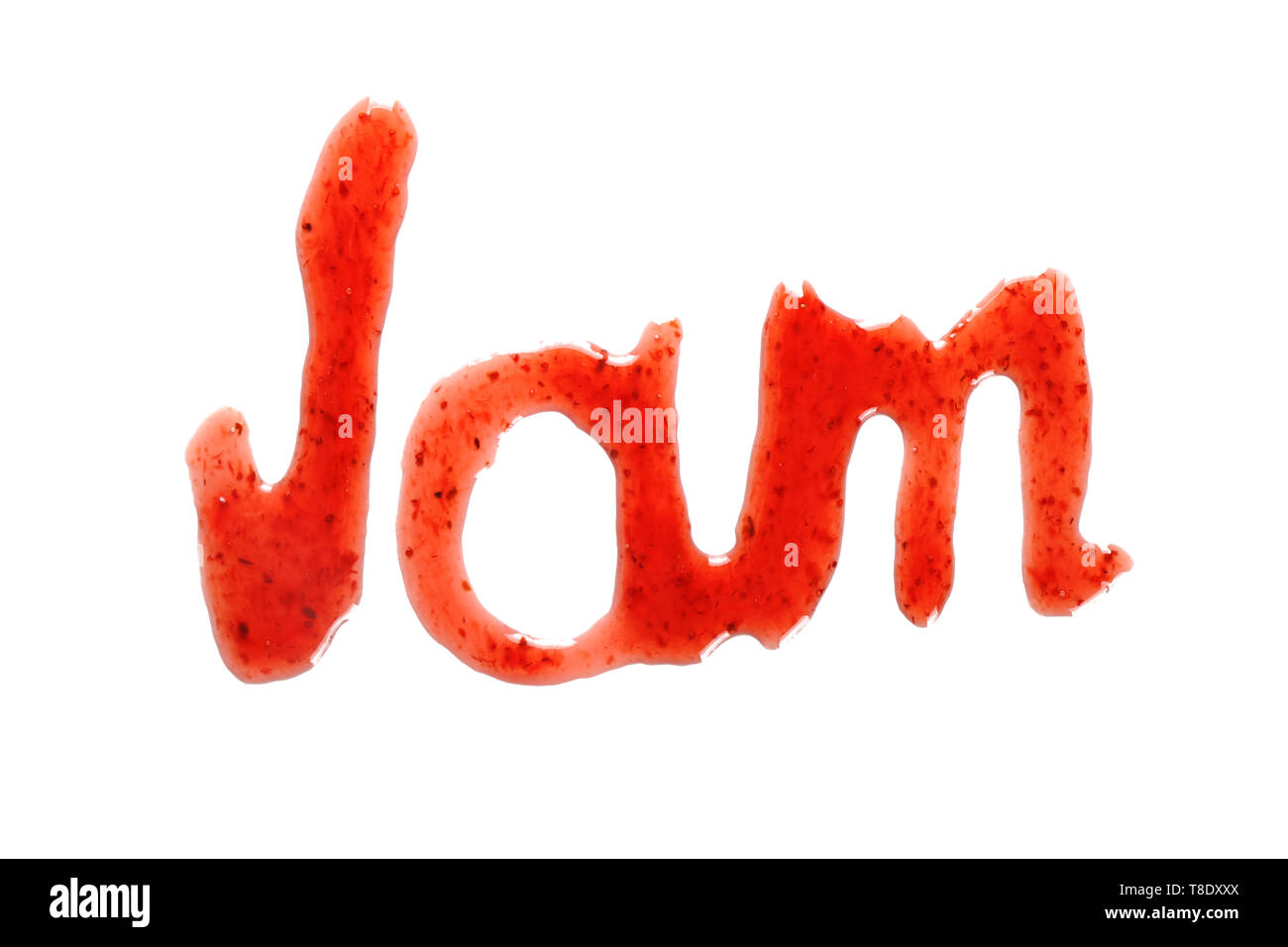 Word made of delicious strawberry jam on white background Stock Photo ...