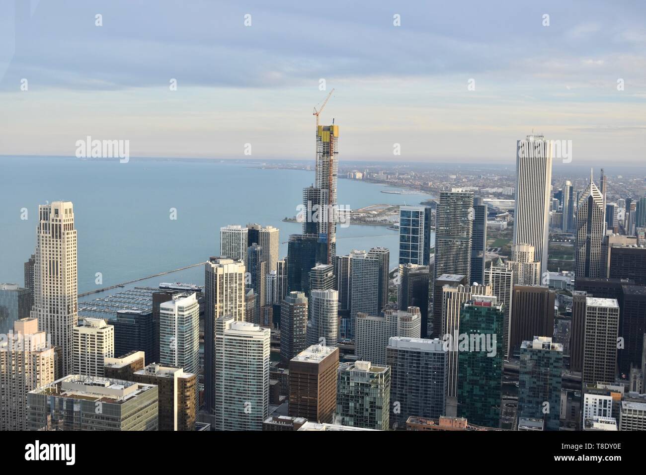 View of the Chicago skyline seen from the 360 Chicago observation deck ...